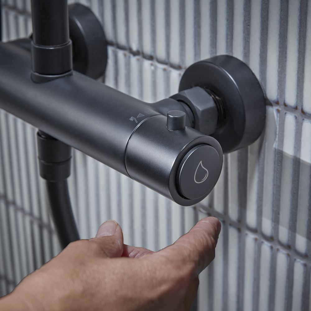 Joy Push Button Dual Function Bar Shower System Black R2 Bathrooms